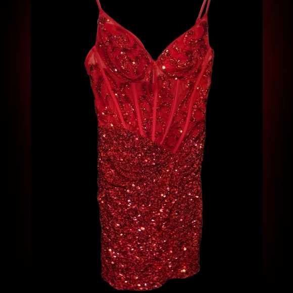 Stacees | Dresses | Dazzling Red Sequin Mini Dress | Poshmark